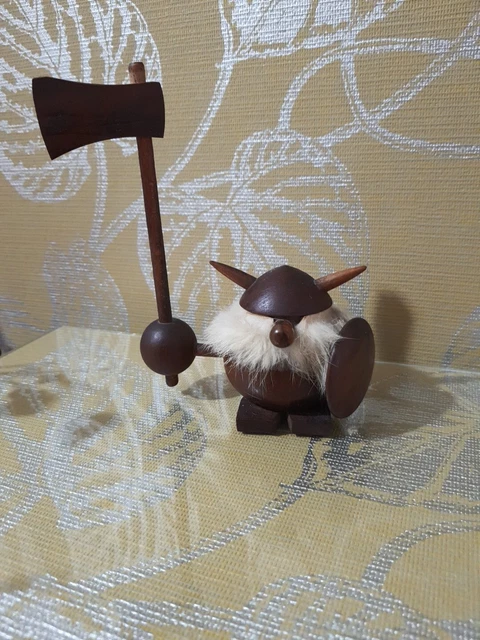 VINTAGE DANISH TEAK Wood Viking Gonk Axe 1960s Kitsch Figure RARE £55. ...