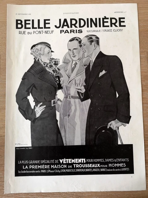 PUBLICITÉ DE 1935 Magasins BELLE JARDINIERE Paris / Gants NEYRET ...