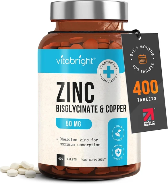 ZINC SUPPLEMENTS WITH Copper | 50mg Daily | 400 Zinc Tablets | 6 ...