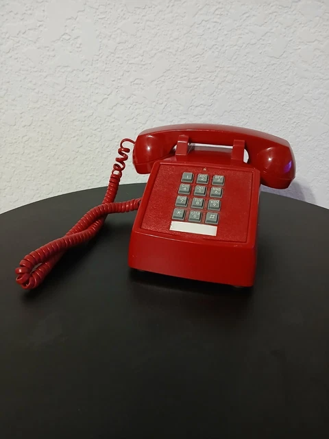 VINTAGE ITT RED Push Button Phone Desk Landline Tested Works Made In ...