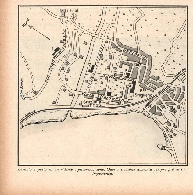 STAMPA ANTICA LEVANTO La Spezia mappa schematica 1932 Antique map EUR ...