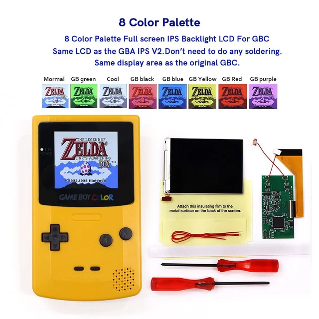 8COLOR MODE FULL Size GBC Q5 IPS Backlight Screen LCD Kits For Gameboy ...