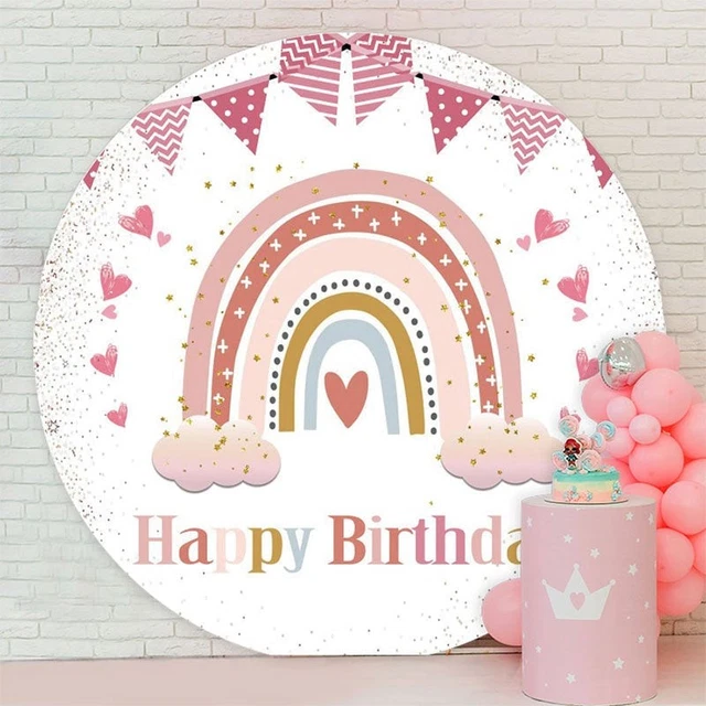 PINK GLITTER RAINBOW Round Happy Girls Birthday Backdrop $37.90 ...