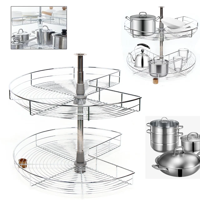 CORNER PANTRY BASKET Iron Kitchen Storage Cupboard 2 Tier 270° Swivel ...