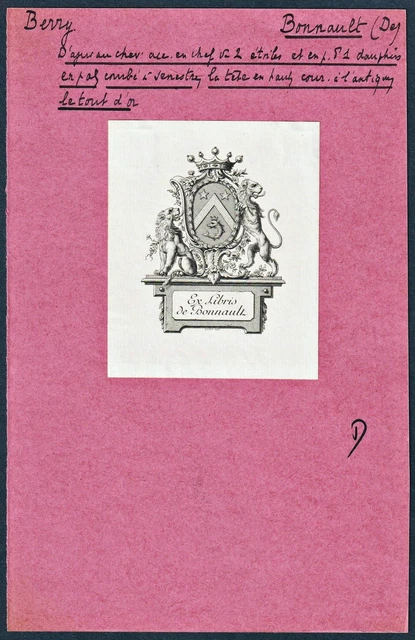 BONNAULT EX-LIBRIS BLASON Wappen armorial bookplate Exlibris coat of ...