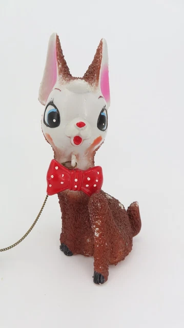 VINTAGE ARNART ANTHROPOMORPHIC Deer Figurine and Baby on Chain Red Bow ...