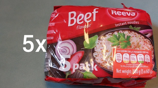 5X 5 PACK Reeva BEEF flavour INSTANT NOODLES (25X 60g) CHEAP free ...