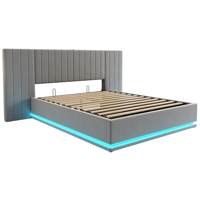 OTTOMAN STORAGE KING Bed Frame With Wide Headboard Bounce Sprung Slats ...