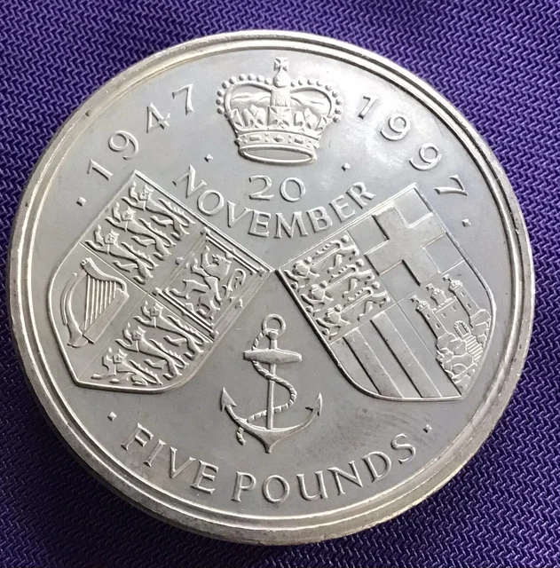 1997 QUEEN ELIZABETH II Prince Philip Golden Wedding £5 Coin Five ...