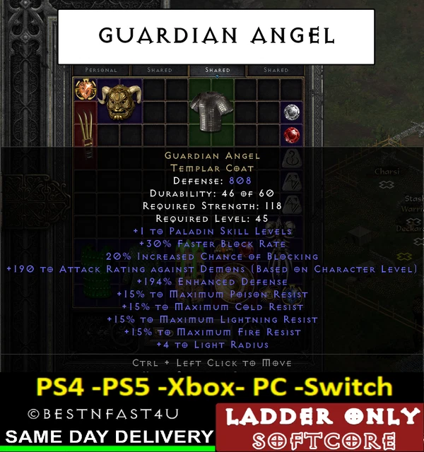 S4 LADDER - GUARDIAN ANGEL -PC-XBOX-PS4-PS5-SWITCH Diablo 2 Res D2R ...