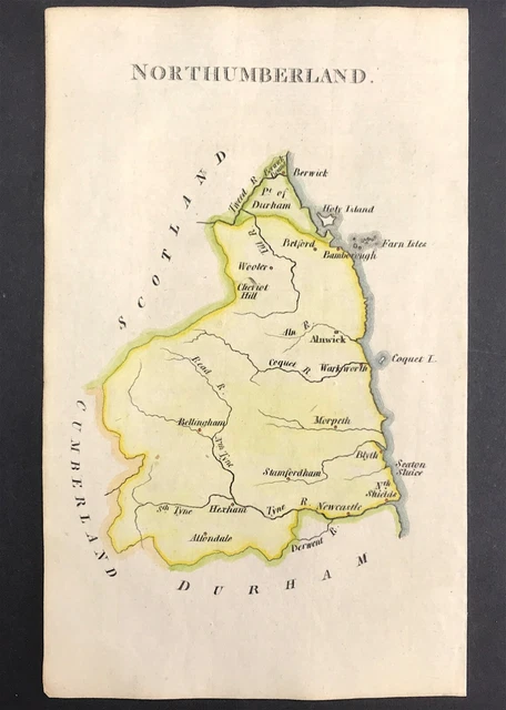 NORTHUMBERLAND MAP BY John Aikin England Delineated Original text 1803 ...