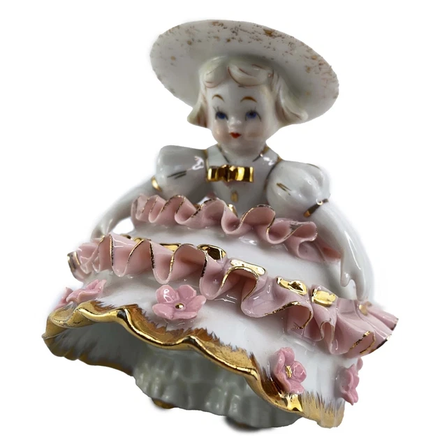 VINTAGE LEFTON SIGNED Bloomer Flower Girl Standing Figurine Pink Dress ...