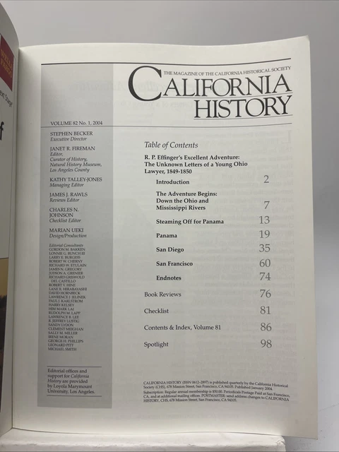 MAGAZINE D'HISTOIRE DE La Californie Société Historique Volume 82 2004 ...