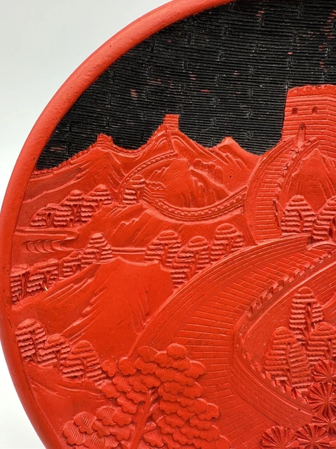 VINTAGE CINNABAR CARVED Lacquer Great Wall of China Plate 8” £9.81 ...