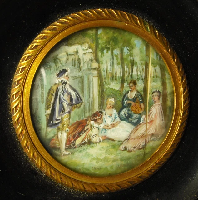 MINIATURE SIGNÉE C 1900 d'après Antoine Watteau " Les champs élysées ...