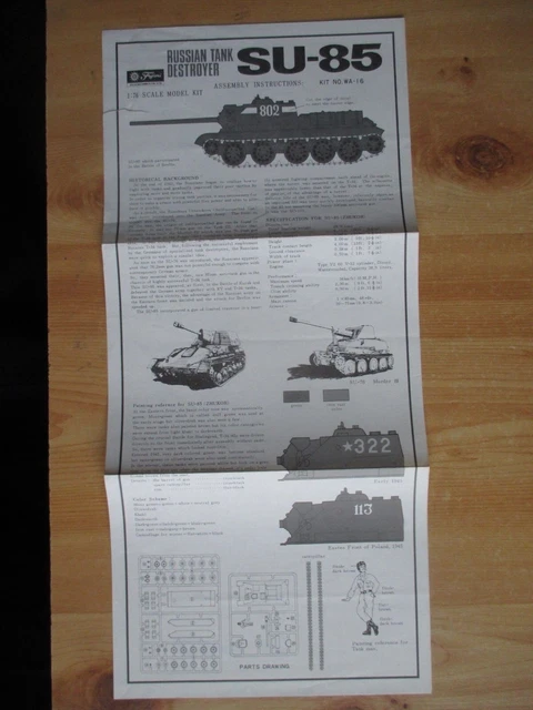 1/76 SCALE FUJIMI MODEL KIT WA-16: RUSSIAN TANK DESTROYER SU-85. $1.50 ...