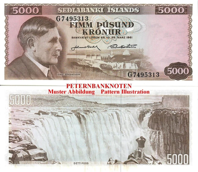 ISLAND ICELAND 5000 Kronur L 1961 Unc P 47a 63496 Kassenfrisch EUR