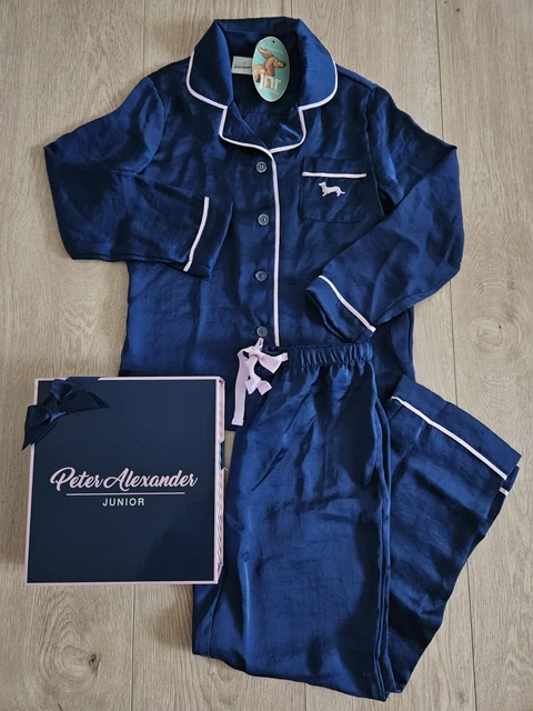 PETER ALEXANDER KIDS Navy Satin Winter Long Pjs Set Size 10 - Brand New ...