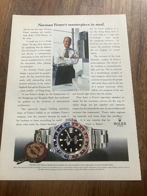 ORIGINAL ROLEX WATCH Norman Foster Architect Frame Ready Mag Advert Man ...
