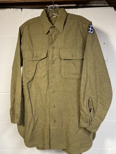 WW2 WOOL UTILITY Uniform Dress Shirt Collared US Army Military 15 x 32 ...