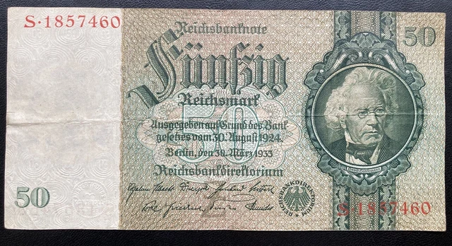 FÜNFZIG REICHSMARK 50 Reichsmark 30. März 1933 Drittes Reich Deutsche ...