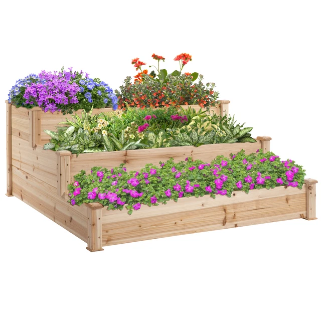 OUTSUNNY WOODEN RAISED Bed 3-Tier Planter Kit Elevated Plant Box ...