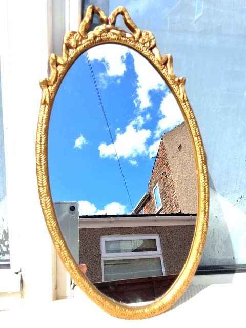 VINTAGE FRENCH BAROQUE Rococo Wall Mirror Ornate Gold Gilt Metal Frame ...