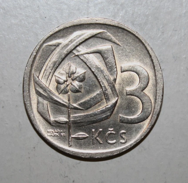 S2 - CZECHOSLOVAKIA 3 Koruny 1965 Uncirculated Coin - Linden Leaves ...