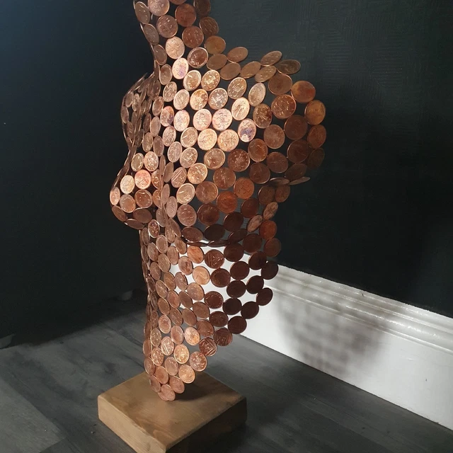 STANDING 2P COIN Copper Metal Art Female Torso Bust Sculpture Abstract ...