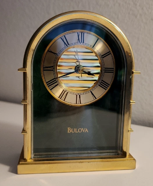 VINTAGE BULOVA ARCHTOP Jukebox Green Jade Mantle Shelf Desk Alarm Clock ...