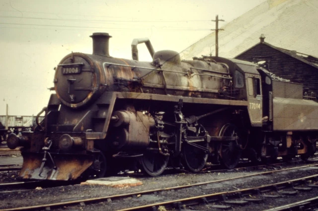 STEAM LOCOMOTIVE COLOUR Slide B.R.2-6-0 Class 3 77004 with Snow Plough ...