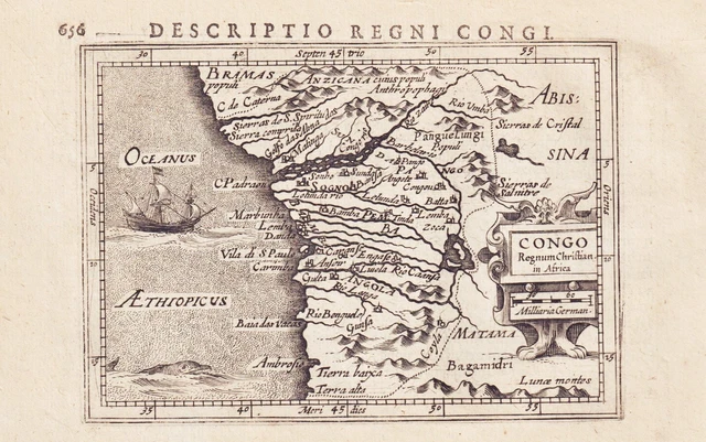 CONGO DU CONGO Angola West Africa Afrique Map Bertius Hondius Carte ...