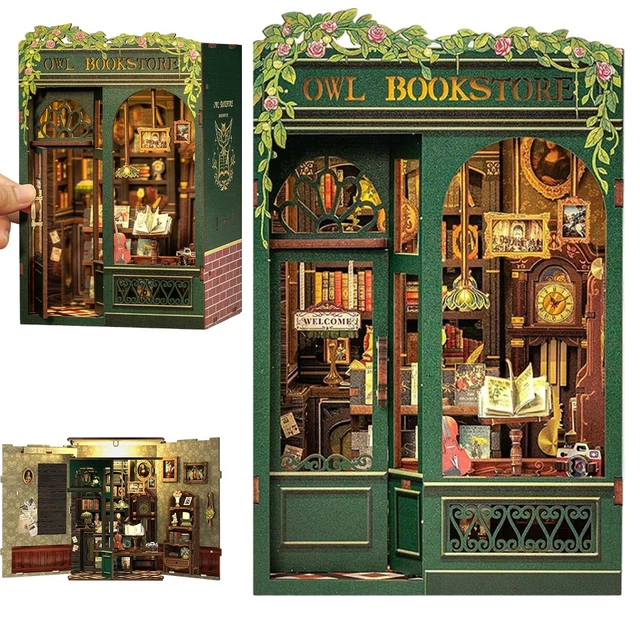 OWL BOOKSTORE DIY Book Nook Wooden Doll House Kit Miniature Model ...