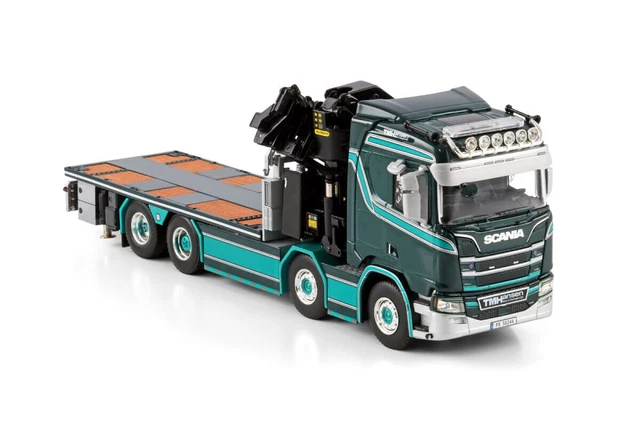 SCANIA R NORMAL riged flatbed truck Palfinger crane +jib "TM Hansen" WSI models £185.00 ...