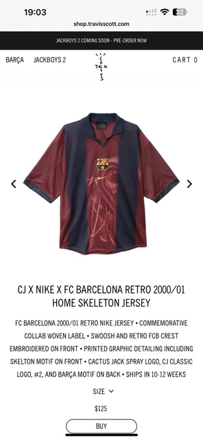 TRAVIS SCOTT X Nike X Fc Barca Retro 2000/01 Home Skeleton Jersey 2Xl ...