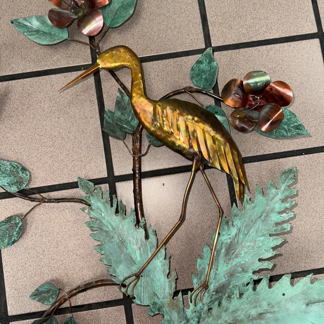 LARGE MIKE AWALT Copper Sculpture Heron/ Egret Signed Metal Art 39" $49 ...