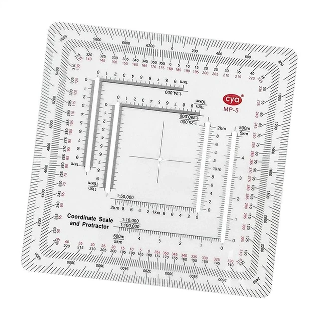 COORDINATE SCALE PROTRACTOR Land Navigation Protractor Measuring Ruler ...