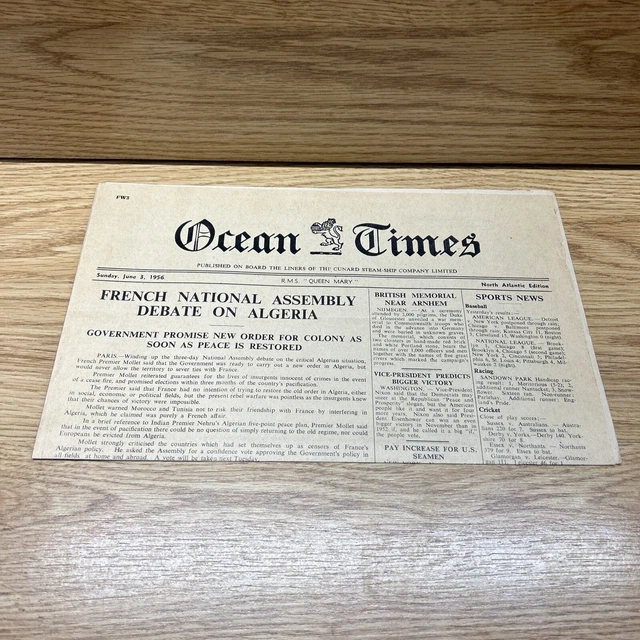 1956 RMS QUEEN Mary Ocean Times Newspaper - Cunard Steam ship liner ...