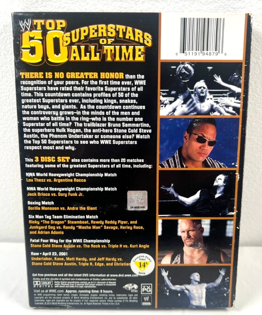 WWF THE TOP 50 Superstars of All Time DVD WWE The Rock Stone Cold 3 ...