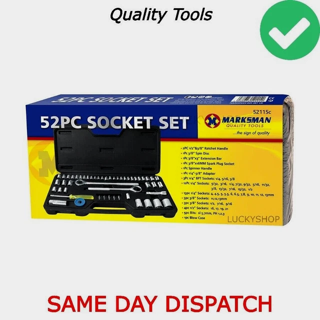 PROFESSIONAL 52PC SOCKET SET 1/4" 3/8" 1/2" SOCKETS 2 RATCHETS TOOLS EXTENSION £14.99 - PicClick UK