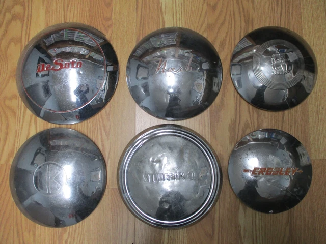 VINTAGE LOT OF 6 1940's 1950's MOON HUBCAPS -DeSoto Crosley Kaiser ...
