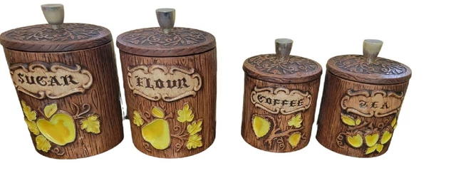 VINTAGE TREASURE CRAFT Canister/Cookie Jar Set Of 4 Flour, Sugar ...