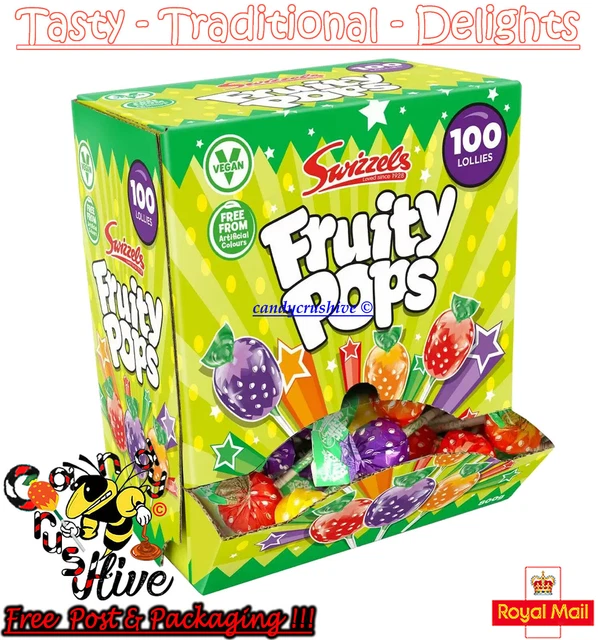 BOX SWIZZELS FRUITY Pops Lollies 100 Lollipops BEST BEFORE 31/08/2025 £ ...
