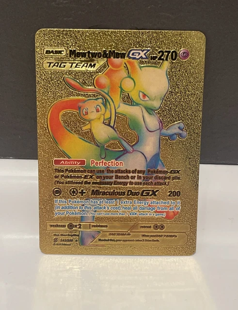 MEWTWO & MEW GX Tag Team Rainbow Gold Foil Pokemon Fan art Card EUR 1 ...