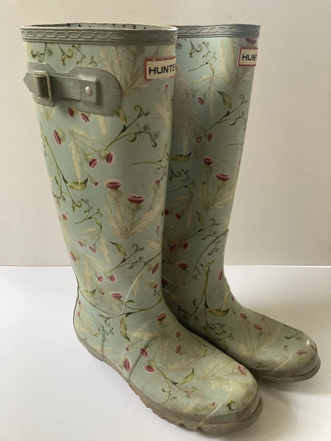 HUNTER LADIES ORIGINAL Floral Wellies Green UK size 8 £29.95 - PicClick UK
