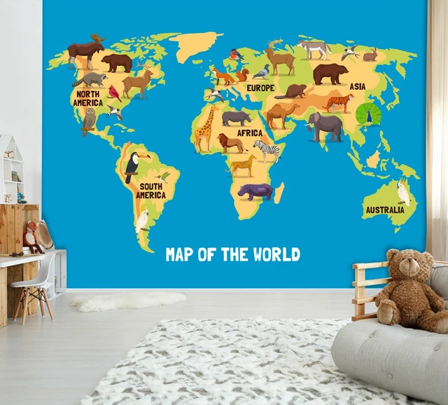 3D BLUE WORLD Map Animals Wallpaper Wall Murals Removable Wallpaper 597 EUR 23,11 - PicClick FR