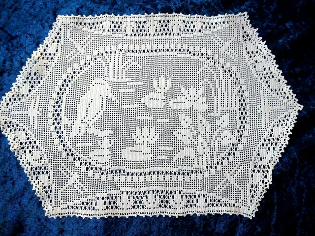 MARY CARD DESIGN Filet Hand Crochet 'Water Lily' Kingfisher & Dragonfly ...