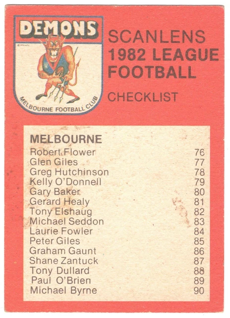 1982 AFL VFL Scanlens Cards - Use This Bulk Card Menu Lot To Complete ...