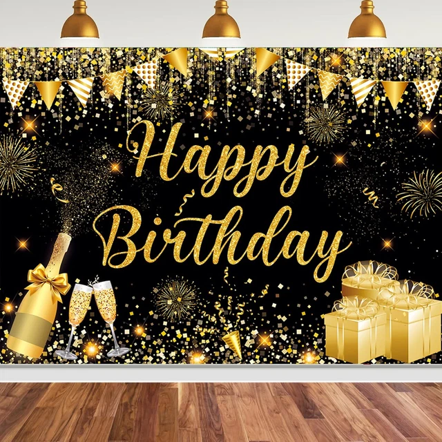 BLACK GOLD HAPPY Birthday Backdrop for Men 8x6FT Black and Gold Glitter ...