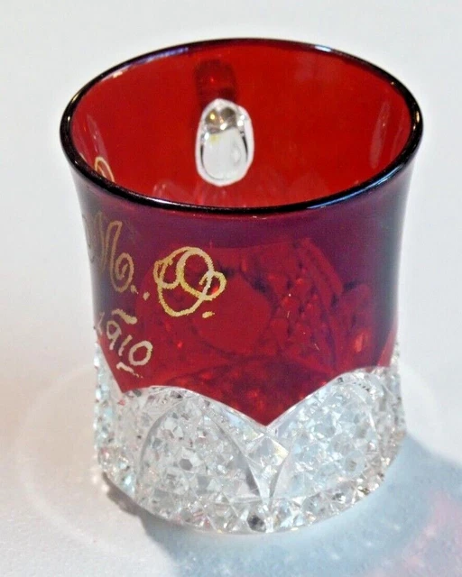 ANTIQUE RUBY RED Flash Glass A.M.O. 1910 Fair Souvenir Cup $33.20 ...